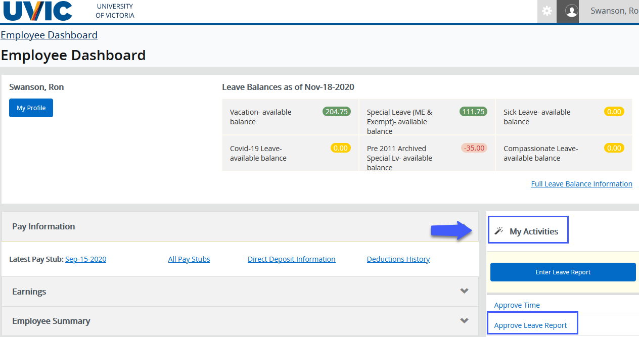 Entering and Approving Leave Reports - University of Victoria